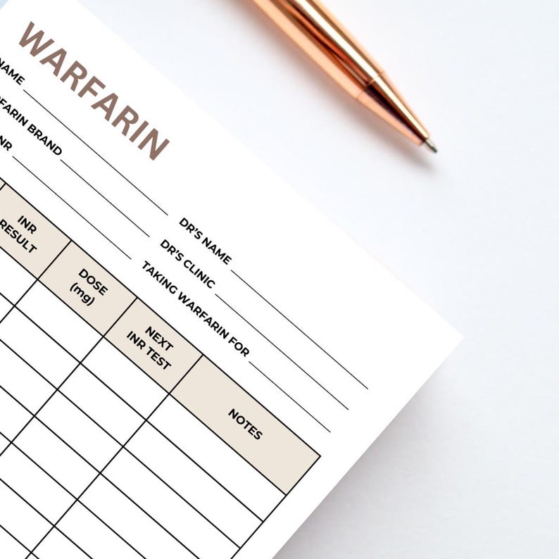 Warfarin Medication Tracker Log Sheet Printable INR Log Medication ...