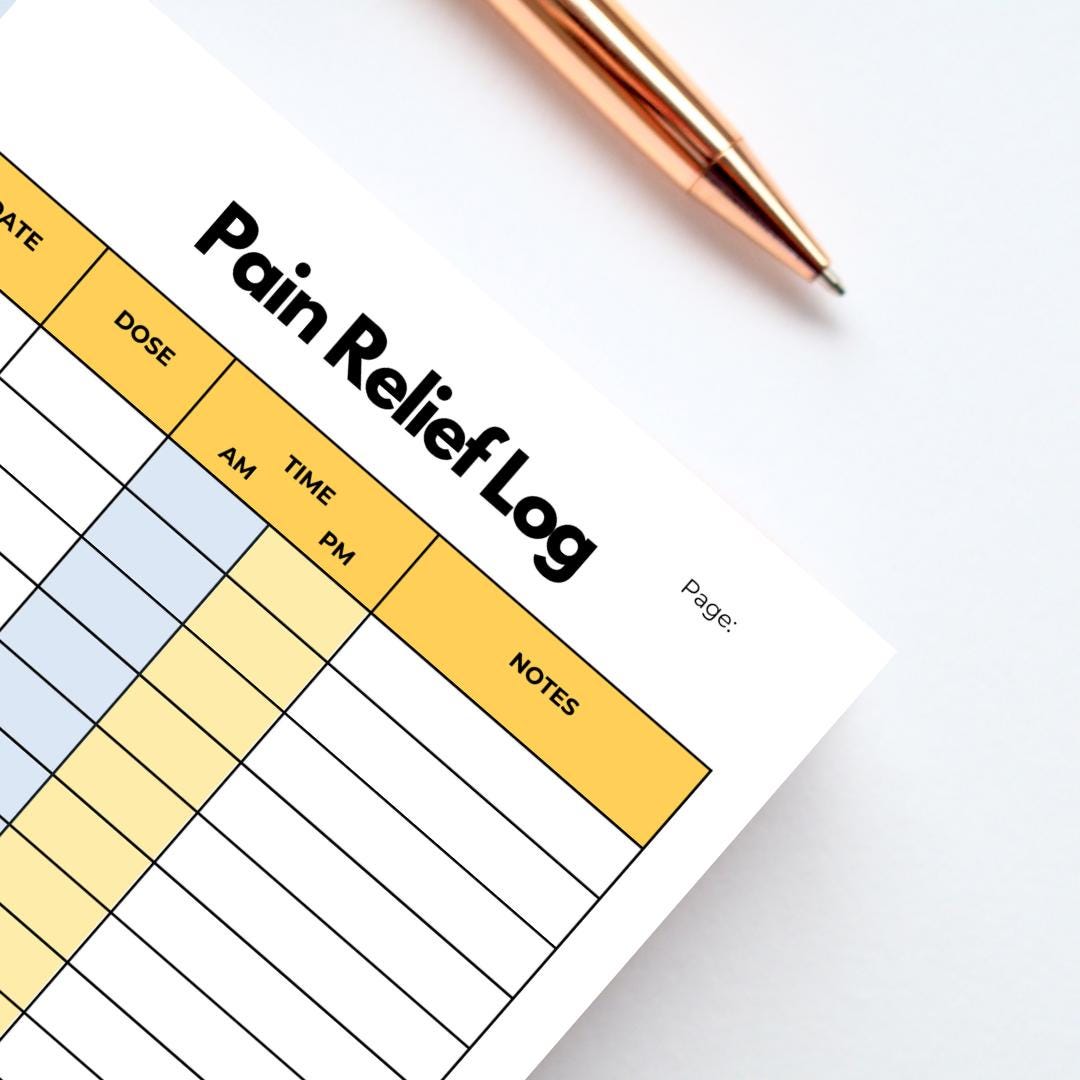 Pain Relief Log Printable Medication Tracker Log Pain Management ...