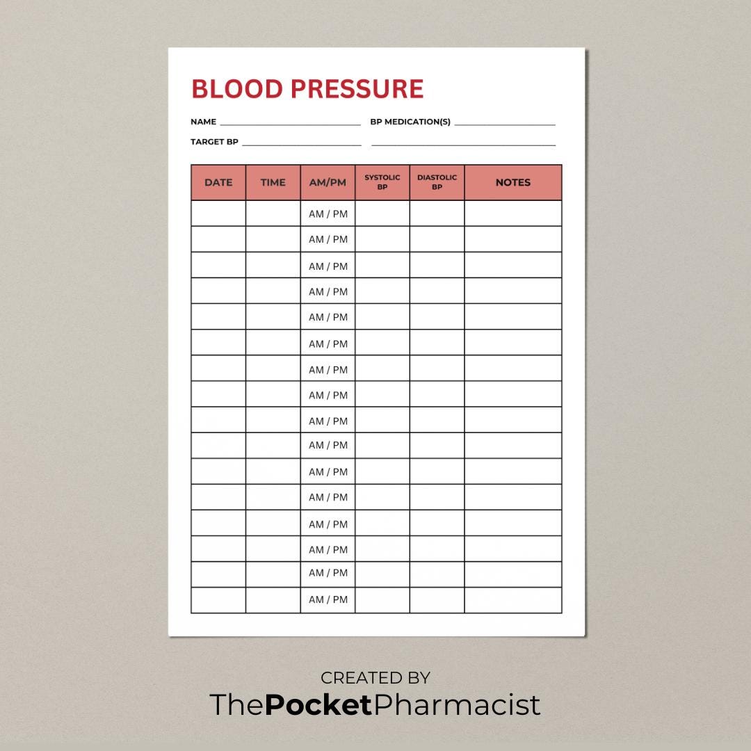 Blood Pressure Log Printable Health Tracker Blood Pressure Journal ...