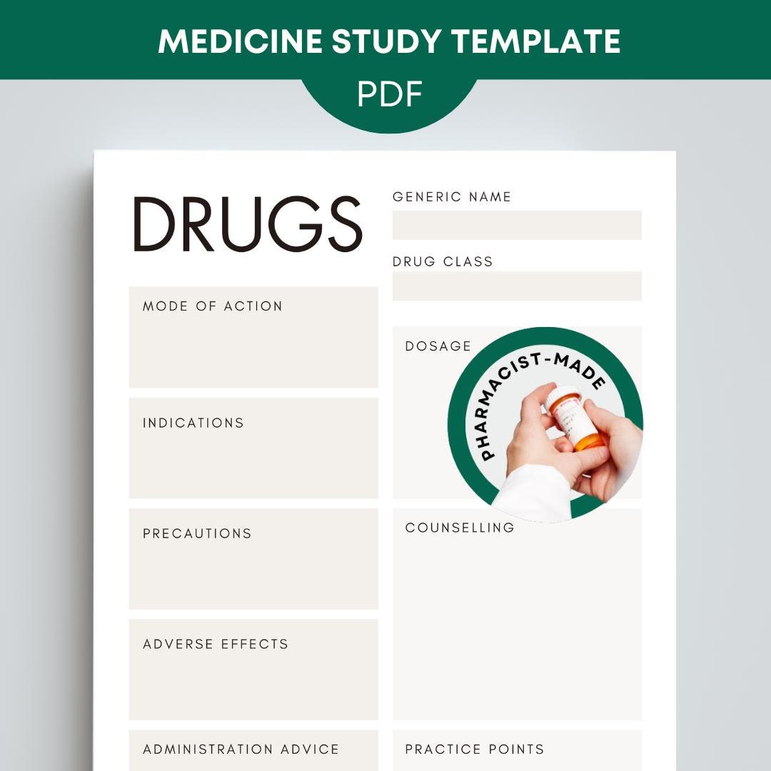 Medicines Study Template Printable Medication Study Guide Medicine ...