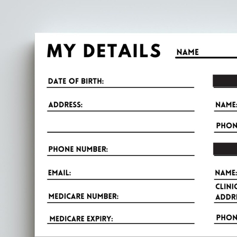 Personal Details Printable Business Card Important Personal Information ...