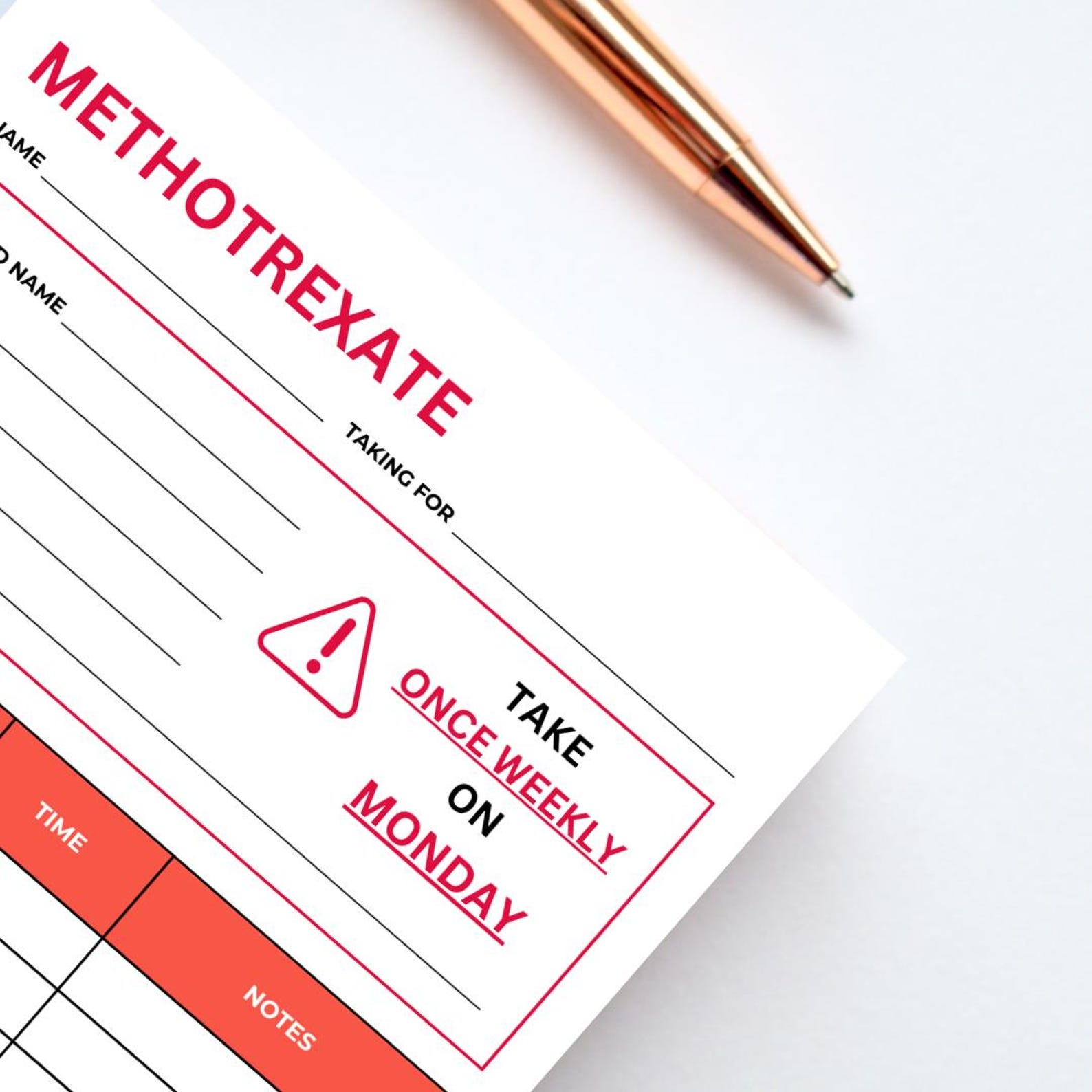 Methotrexate Weekly Dose Log Printable | Medication Tracker | Methotrexate Administration Log ...