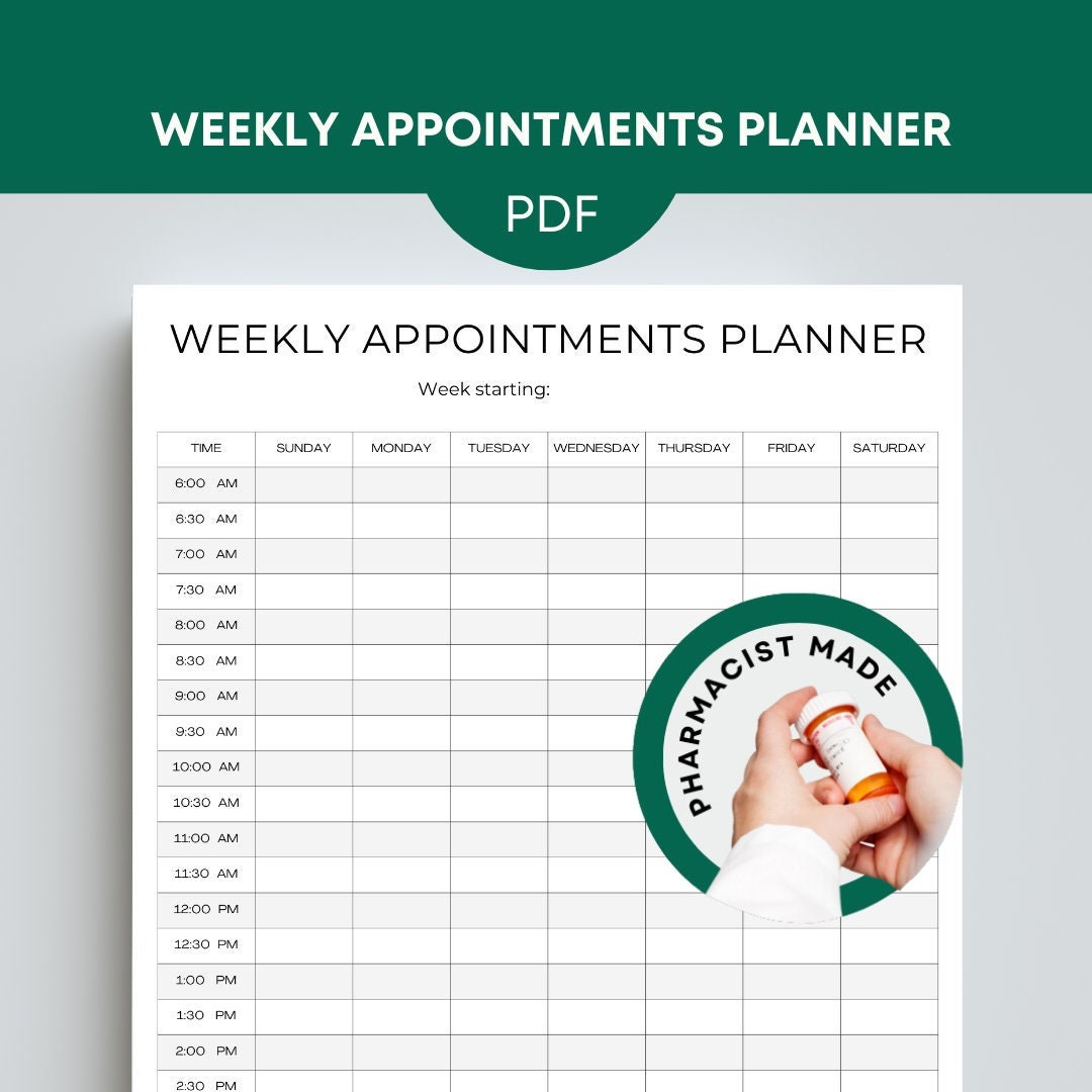 Weekly Appointment Planner Printable Appointment Log Daily Appointment ...