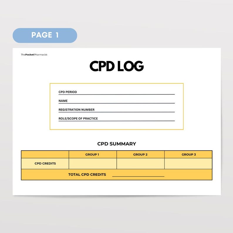 Pharmacist CPD Log Printable Pharmacy CPD Planner Template Professional ...