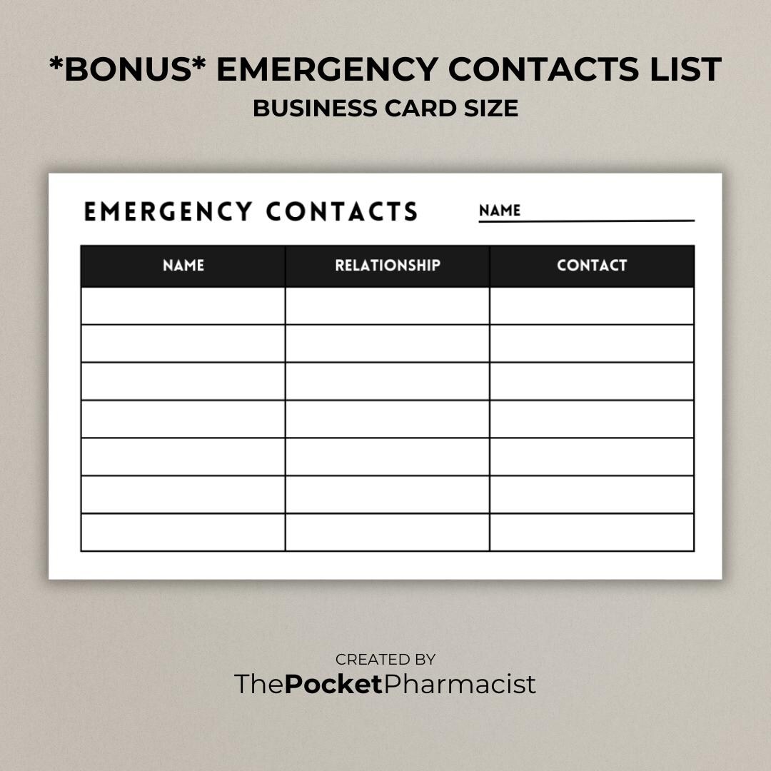Printable Medication List | Business Card Sized | Medication Tracker ...