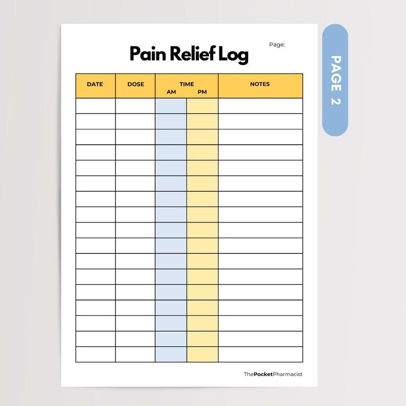 Pain Relief Log Printable Medication Tracker Log Pain Management ...
