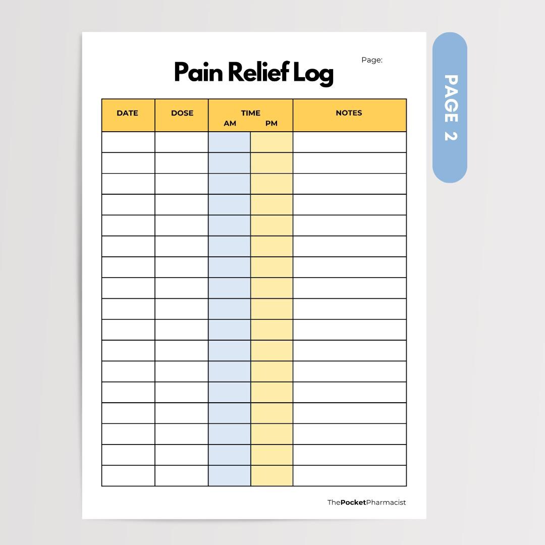 Pain Relief Log Printable Medication Tracker Log Pain Management ...
