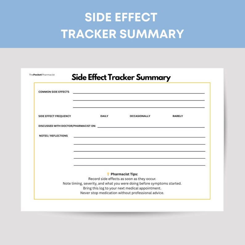 Side Effect Tracker Printable Medication Log Medicine Reaction Journal ...