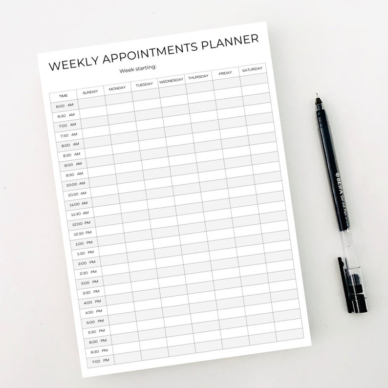 Weekly Appointment Planner Printable Appointment Log Daily Appointment ...