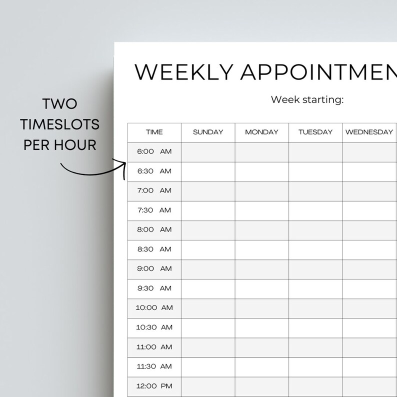 Weekly Appointment Planner Printable Appointment Log Daily Appointment ...