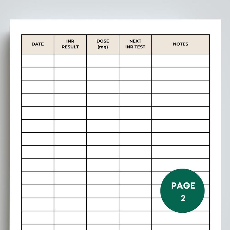 Warfarin Medication Tracker Log Sheet Printable INR Log Medication ...