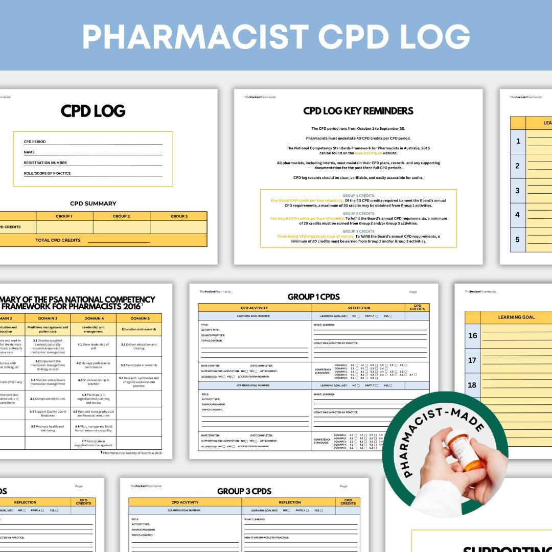 Pharmacist CPD Log Printable Pharmacy CPD Planner Template Professional ...