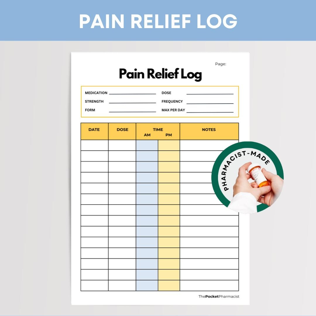 Pain Relief Log Printable Medication Tracker Log Pain Management ...