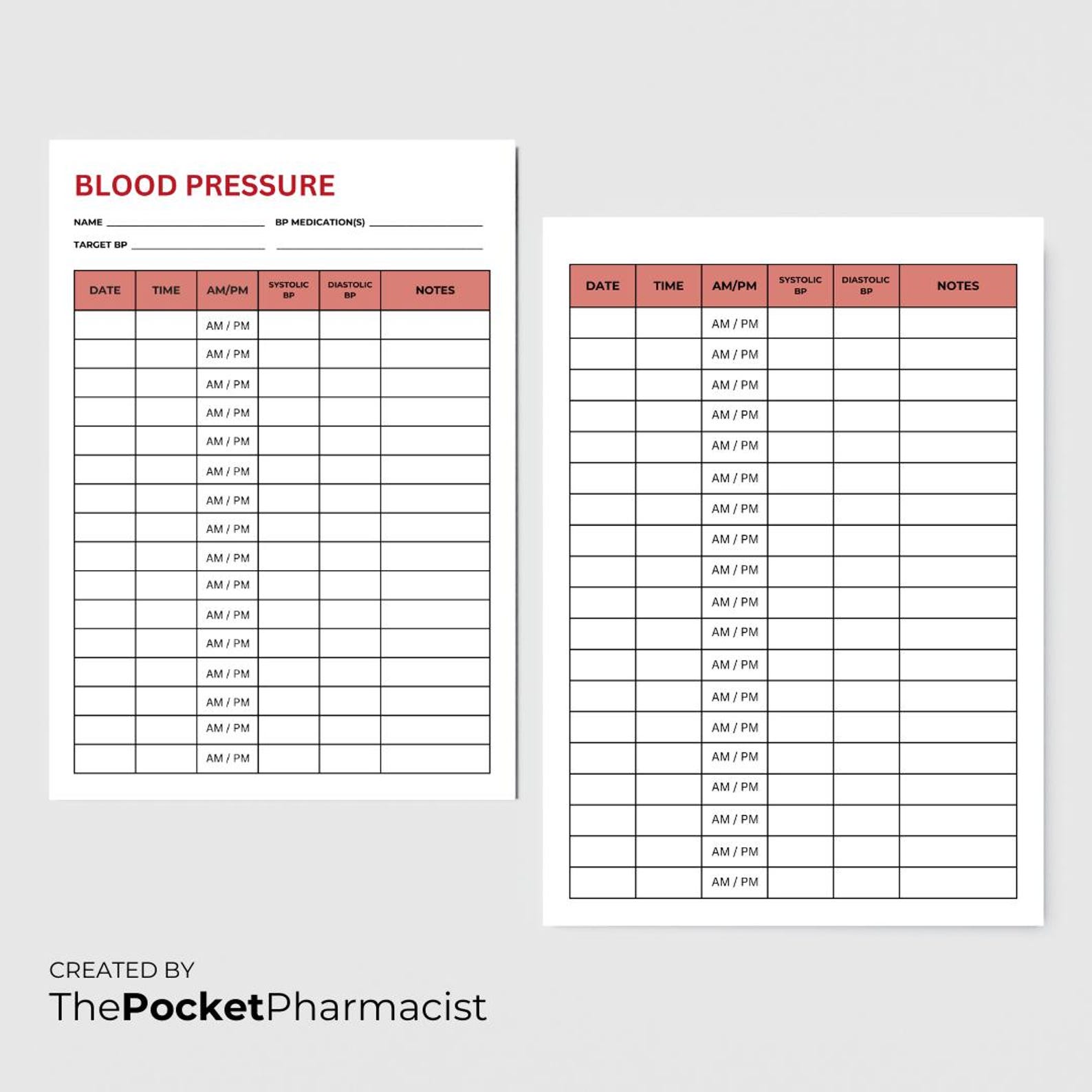 Blood Pressure Log Printable Health Tracker Blood Pressure Journal ...