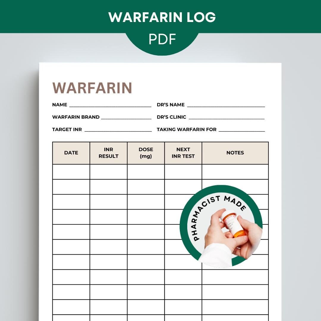 Warfarin Medication Tracker Log Sheet Printable INR Log Medication ...