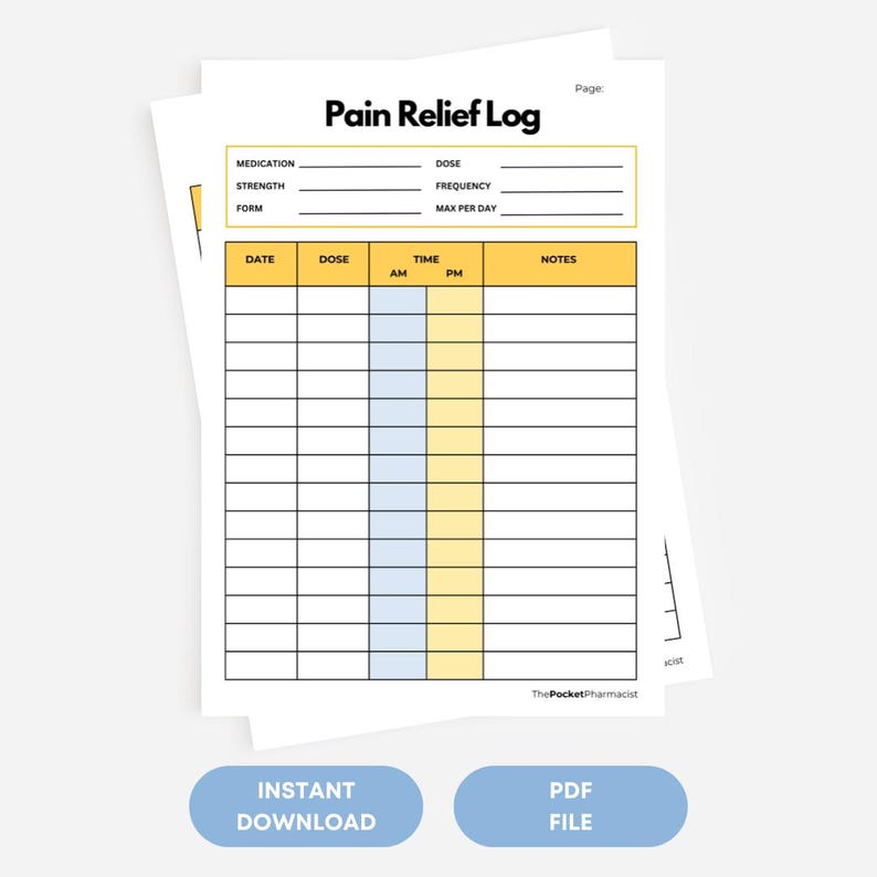 Pain Relief Log Printable Medication Tracker Log Pain Management ...