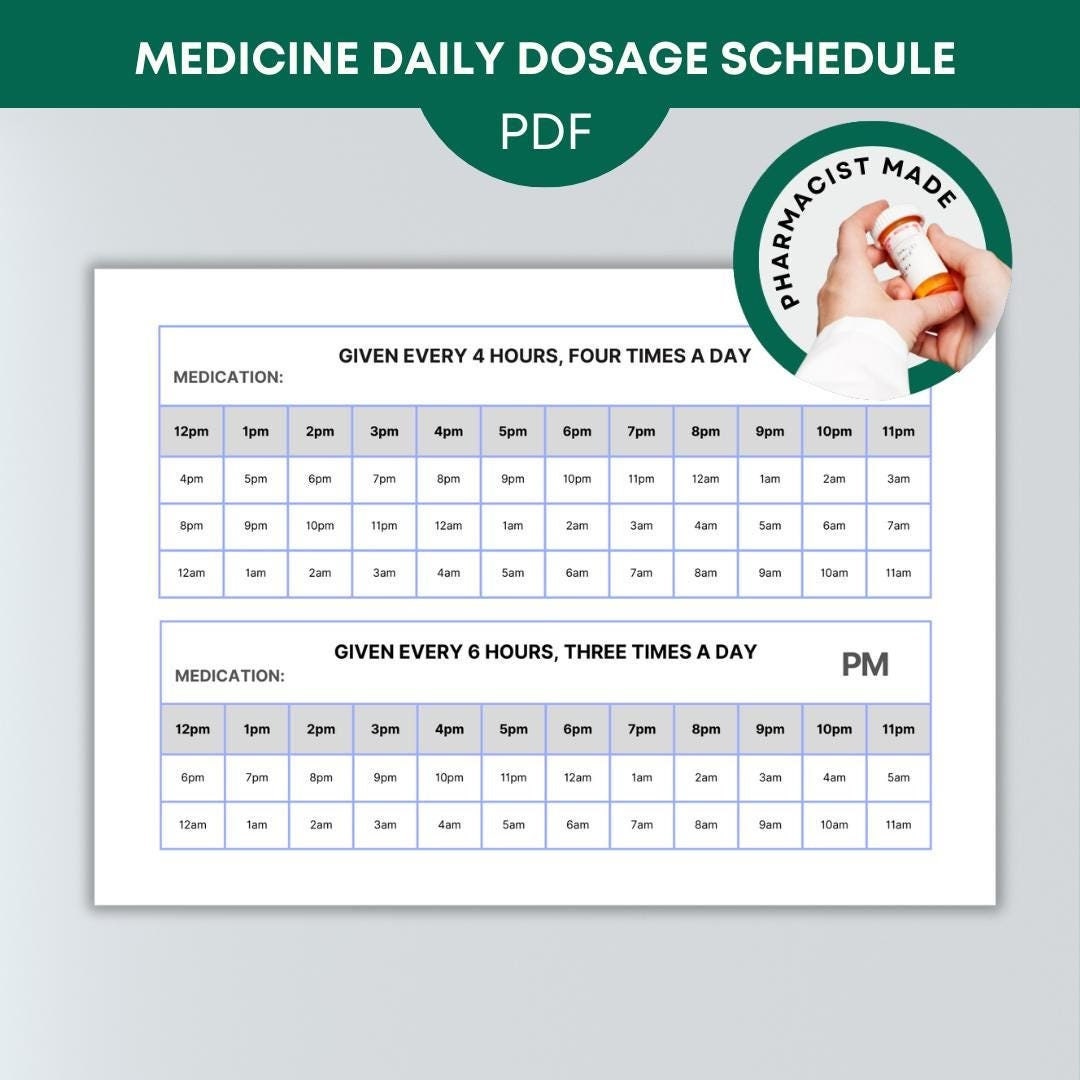 Medicine Daily Dosing Schedule Printable I Medication Time I Dose ...