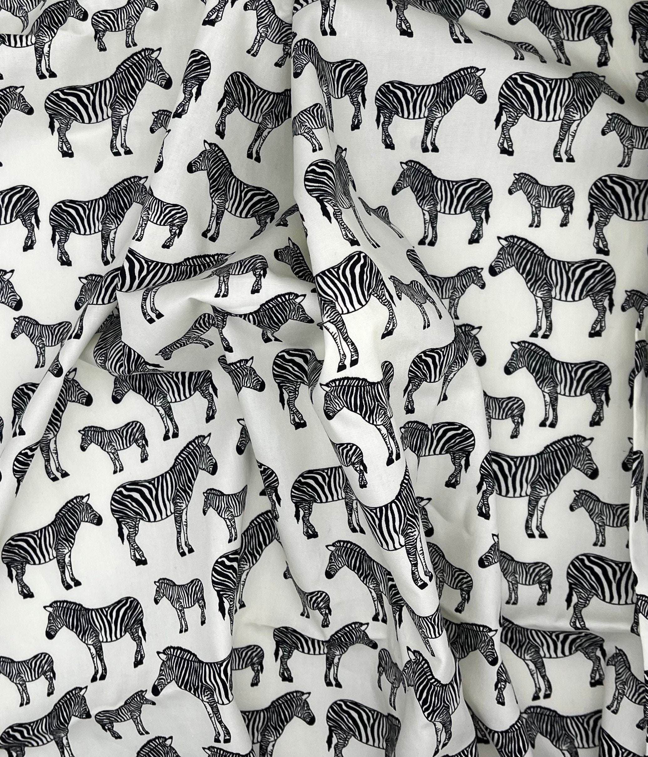 Zebra Print Fabric 100% Cotton, White and Black Zebras, Animal Print ...