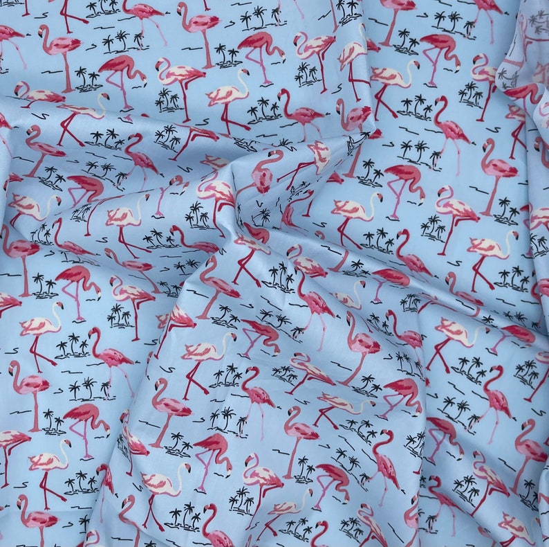 Flamingo Fabric 100% Cotton, Blue Flamingo Fabric, Flamingo Pattern ...