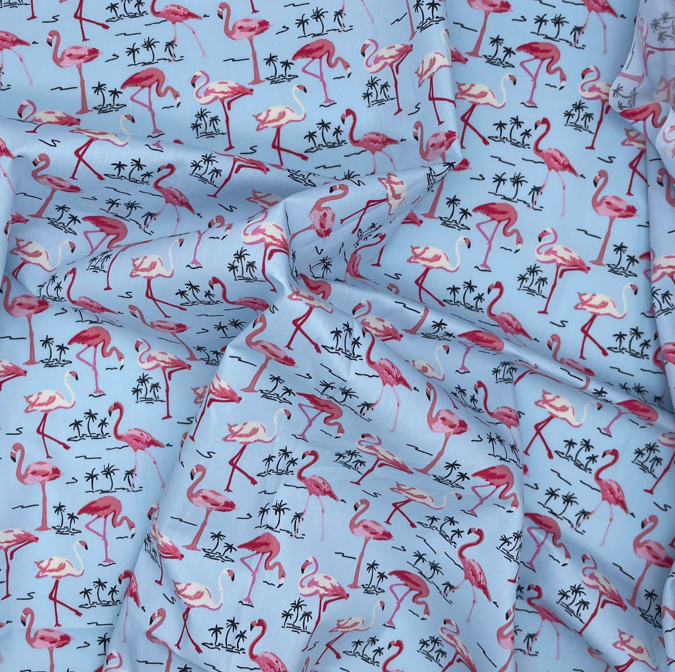 Flamingo Fabric 100% Cotton, Blue Flamingo Fabric, Flamingo Pattern ...