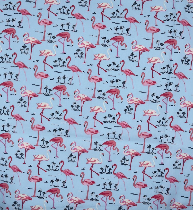 Flamingo Fabric 100% Cotton, Blue Flamingo Fabric, Flamingo Pattern ...