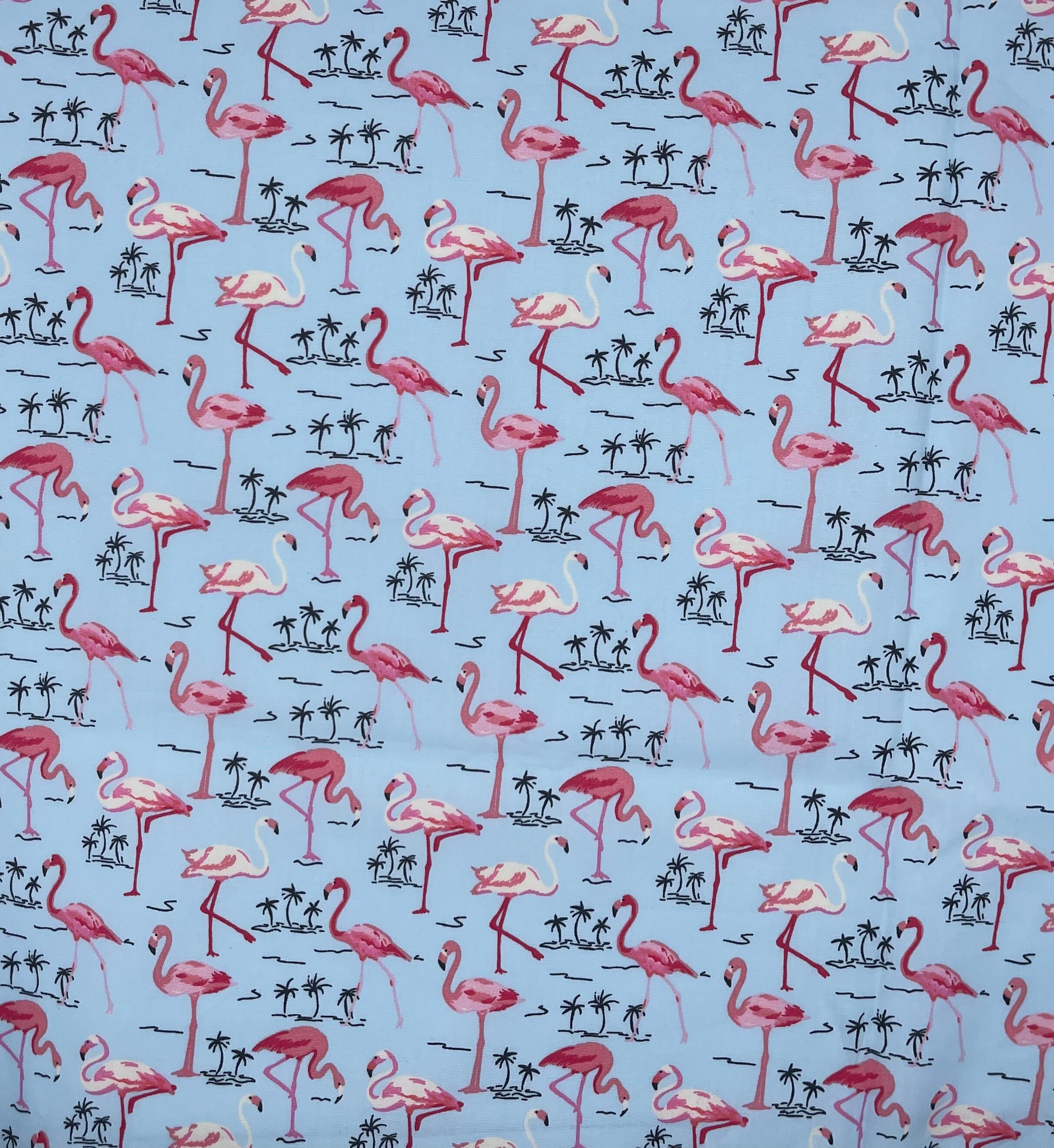 Flamingo Fabric 100% Cotton, Blue Flamingo Fabric, Flamingo Pattern ...