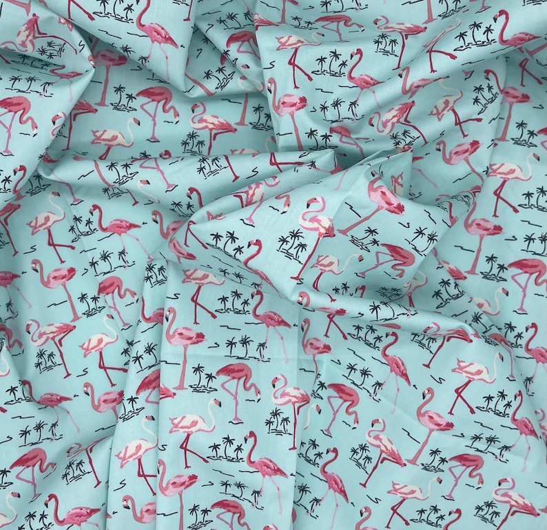 Flamingo Fabric 100% Cotton, Blue Flamingo Fabric, Flamingo Pattern ...