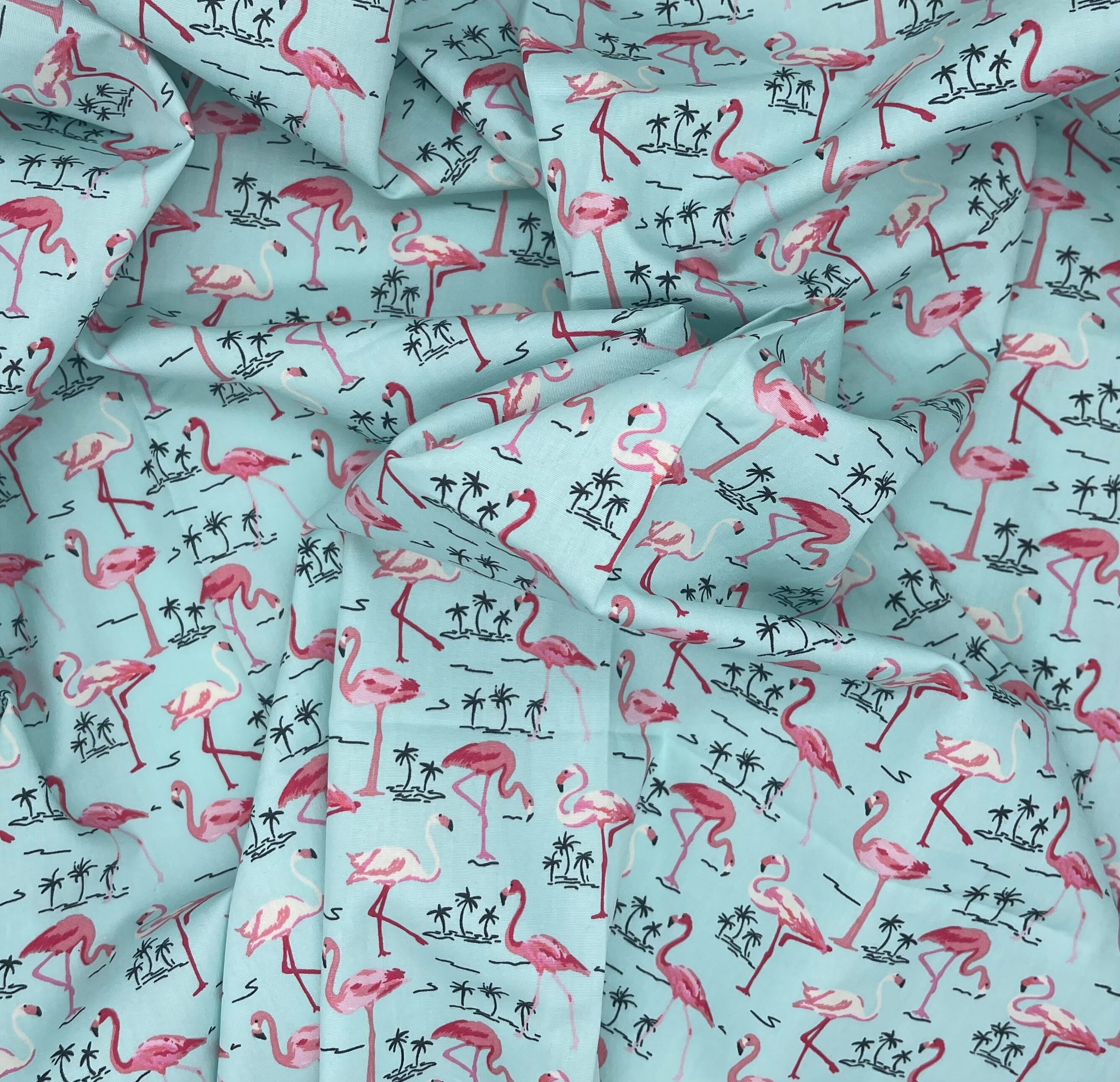 Flamingo Fabric 100% Cotton, Blue Flamingo Fabric, Flamingo Pattern ...