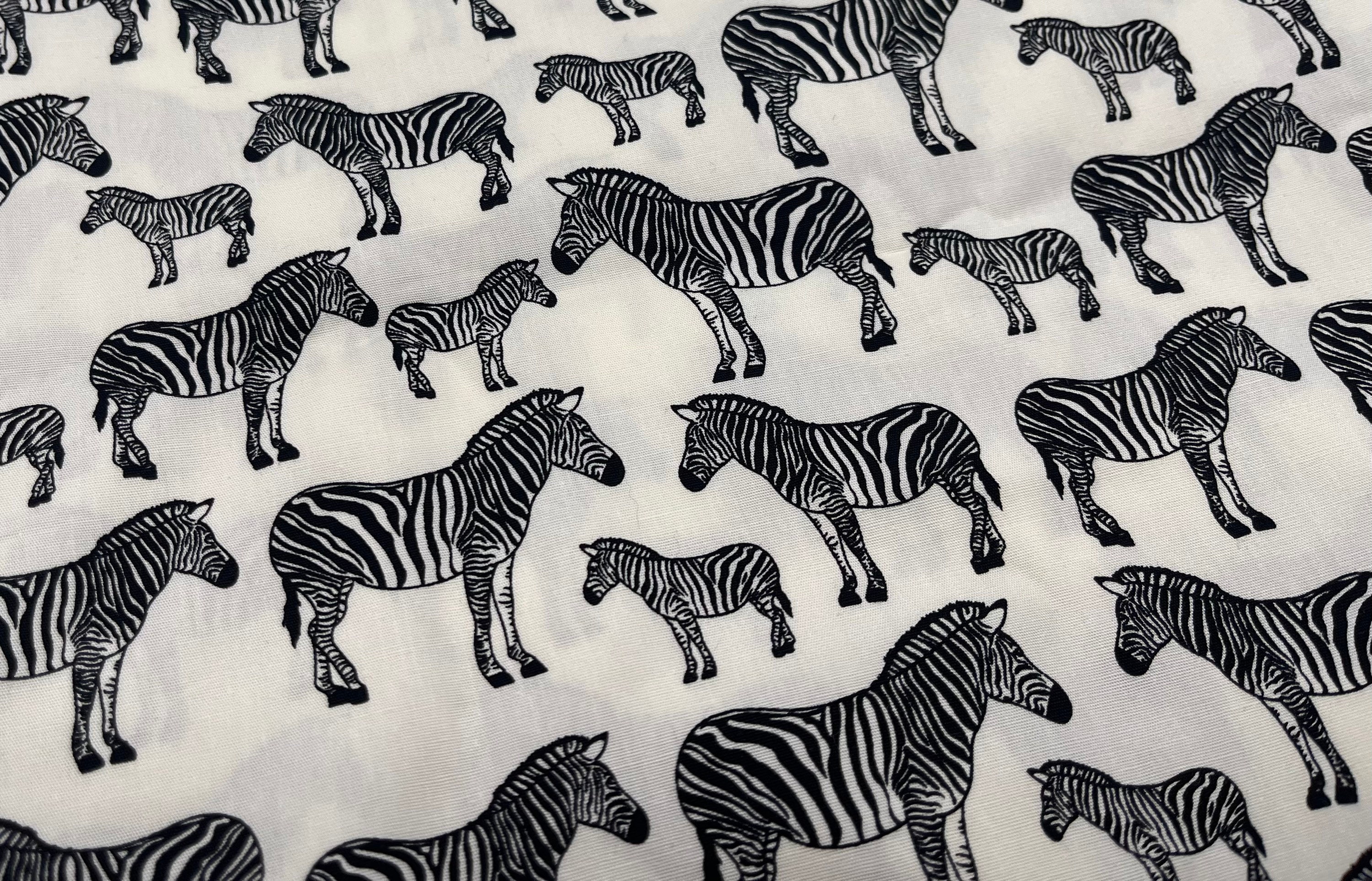 Zebra Print Fabric 100% Cotton, White and Black Zebras, Animal Print ...