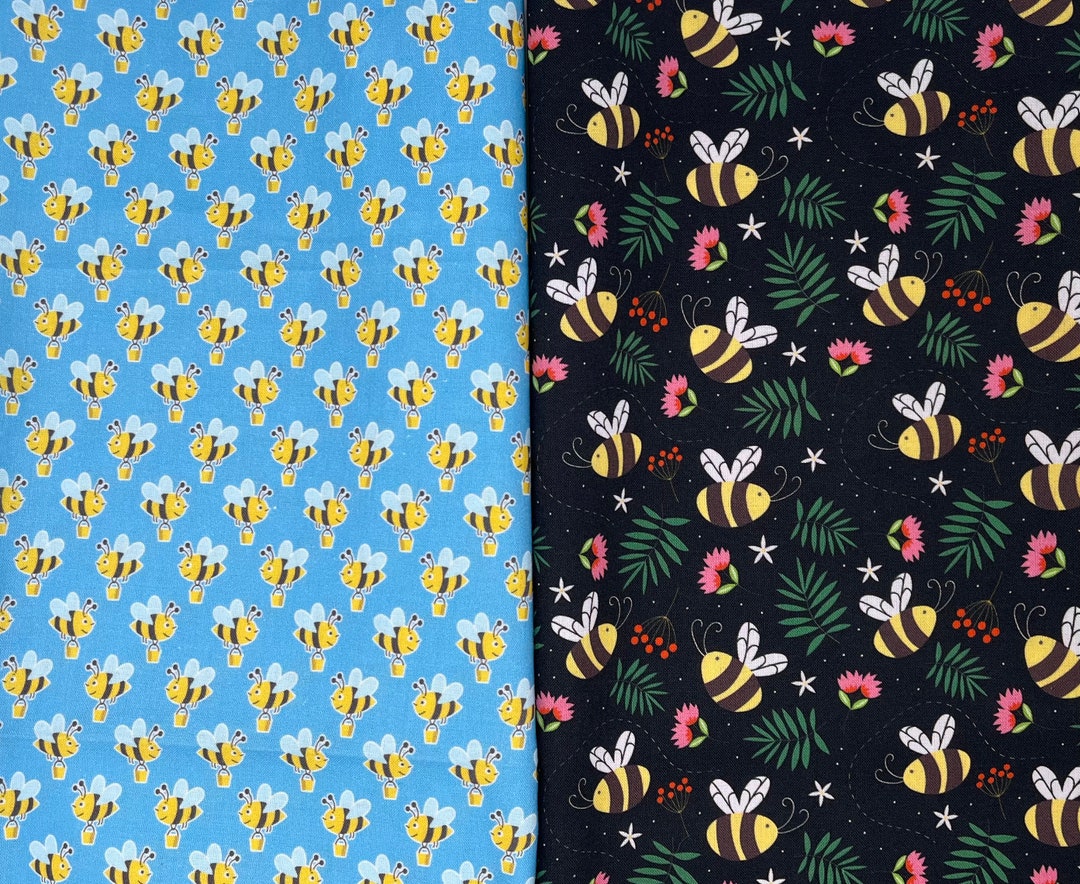 Bee Fabric 100% Cotton, Sky Blue Bee Fabric, Black Bee Fabric, Bee ...