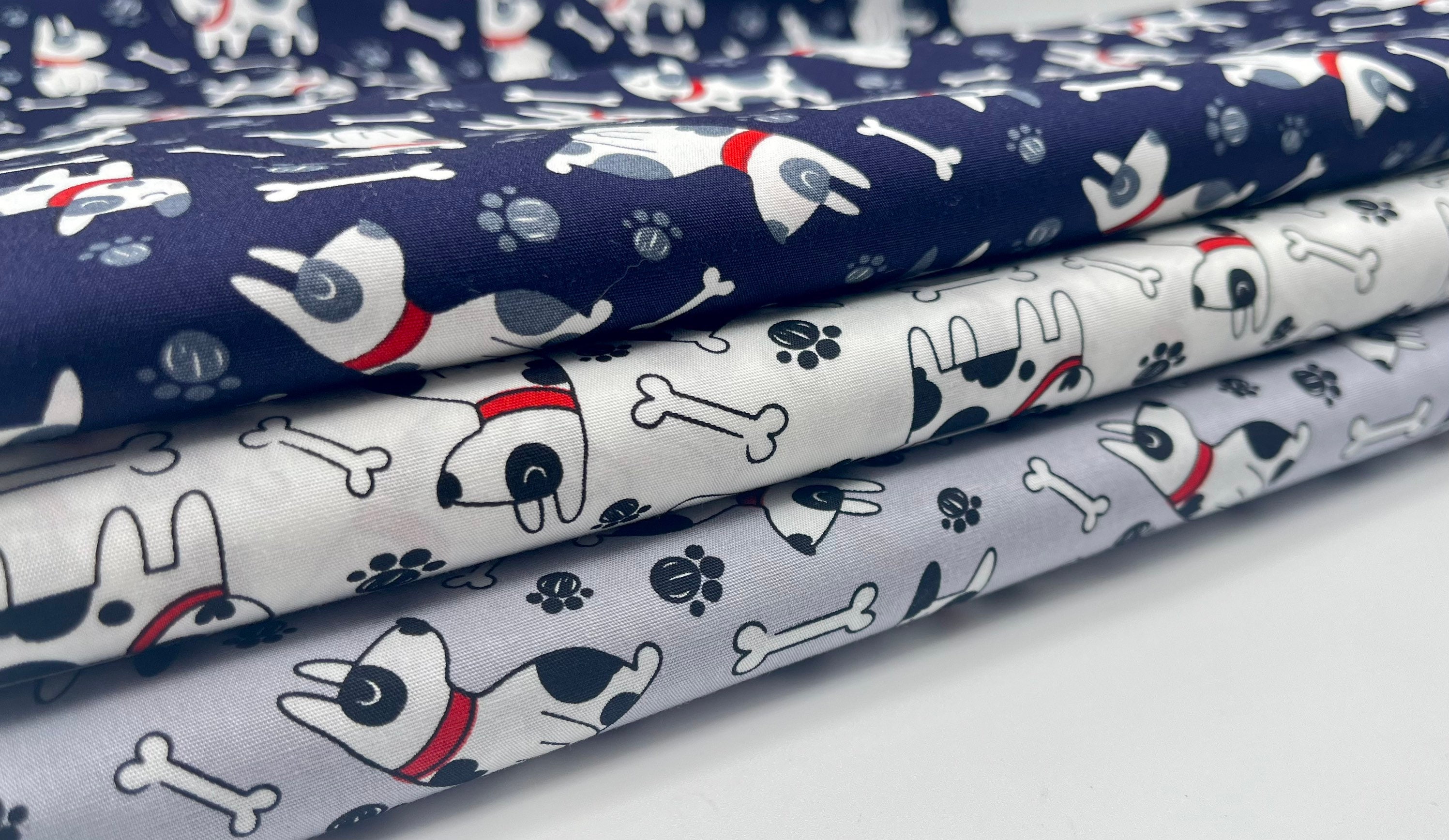 Dog Fabric, Animals Fabric, 100% Cotton Fabric, White, Grey, Navy ...