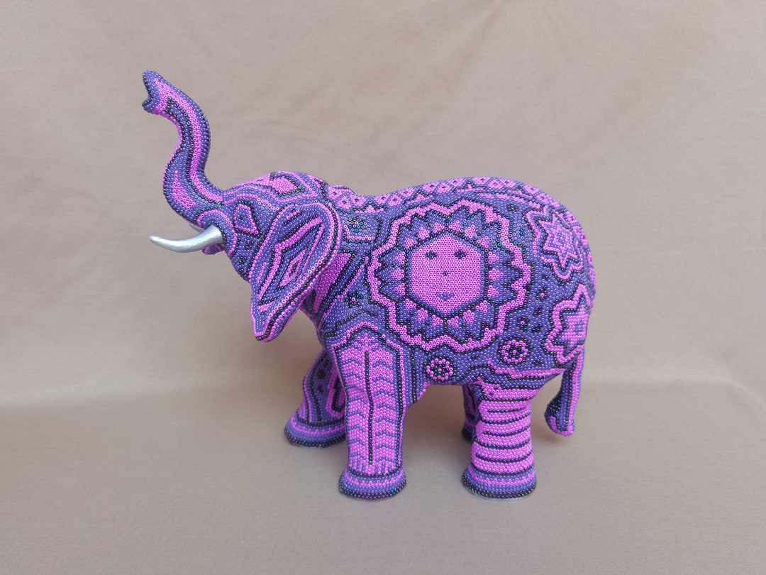 PURPLE ELEPHANT ART Elephant Sculpture Huichol Elephant Art Fiberglass ...