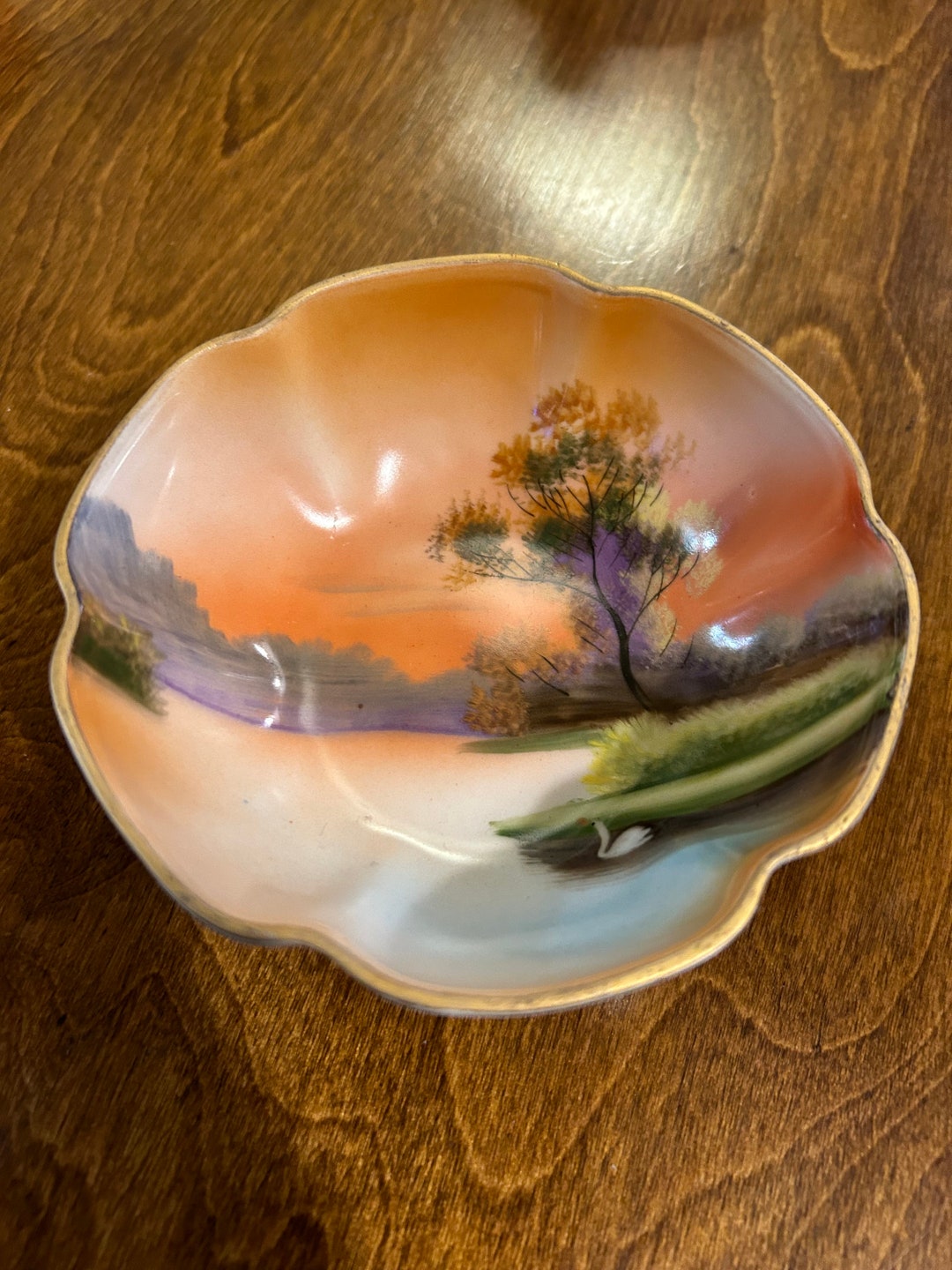 Antique C1908 Noritake Fluted Bowl , Tree in the Meadow Hand Painted ...