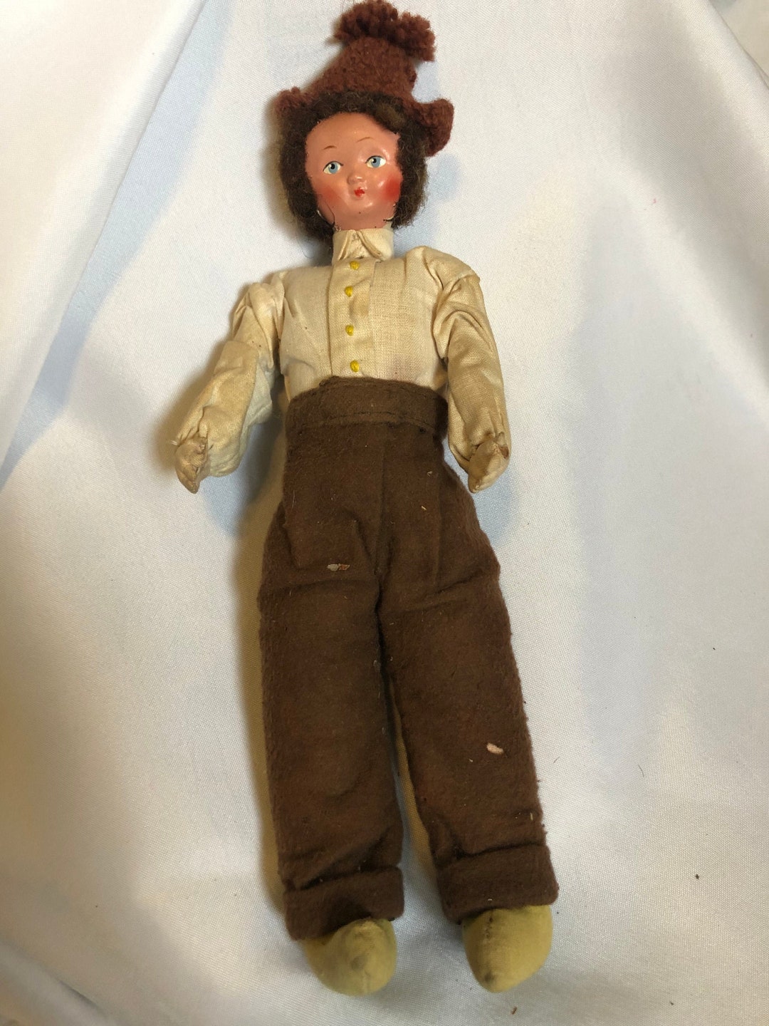 A 1960s Cloth Bodied Vintage Rag Doll Dressed in Felt Pants and a ...