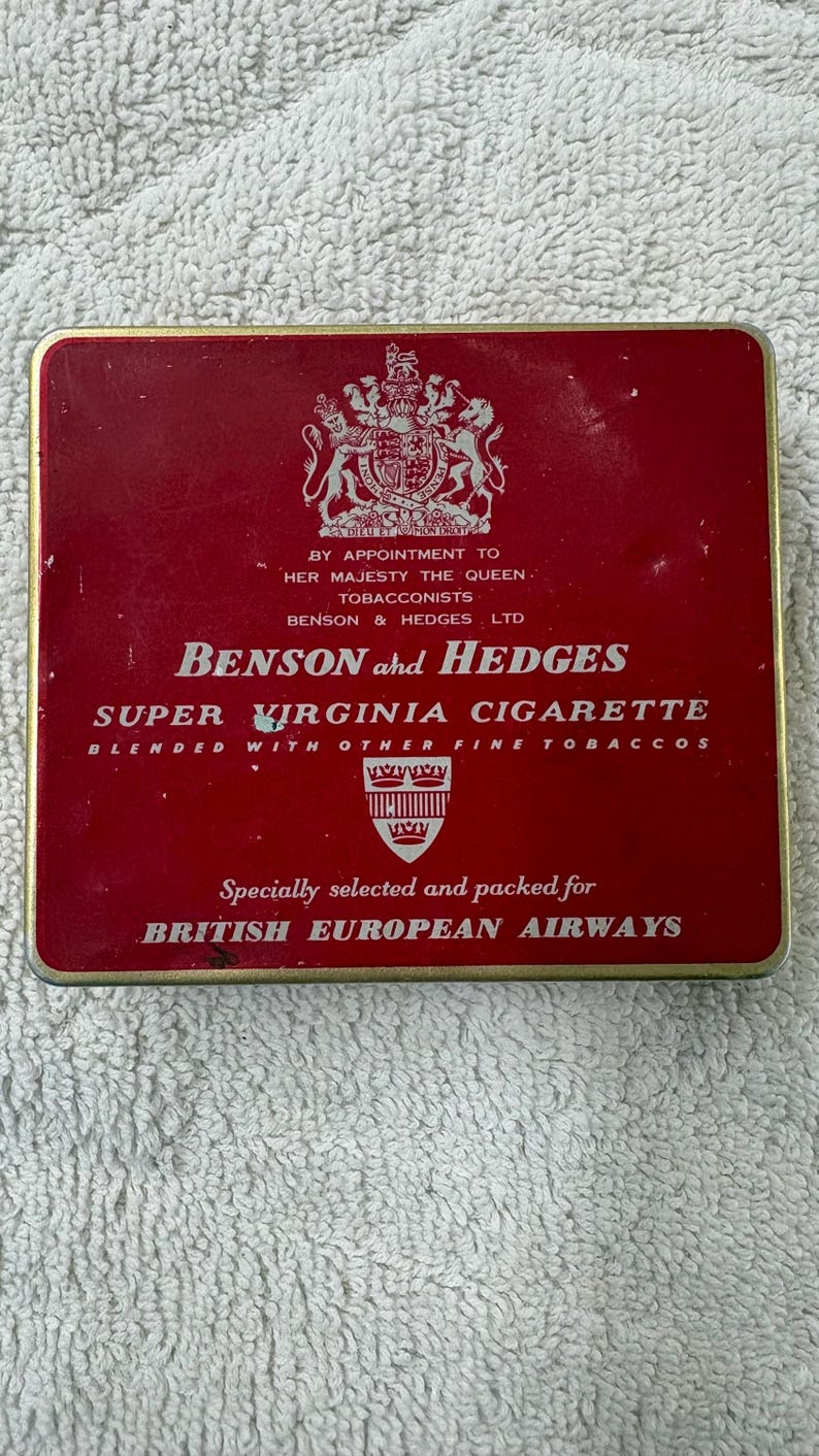 Vintage C 1950s Benson and Hedges 20 Cigarettes Tin Cigarettes Packaged ...