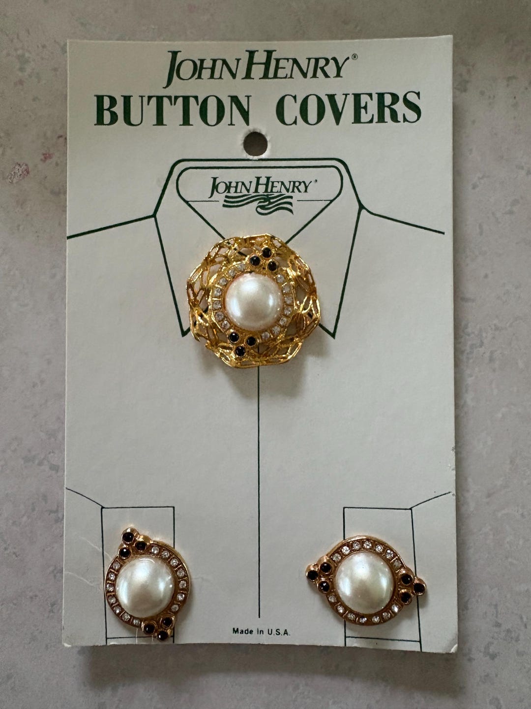 Vintage John Henry Button Covers, Faux Pearl Rhinestone Gold Gilt - Etsy