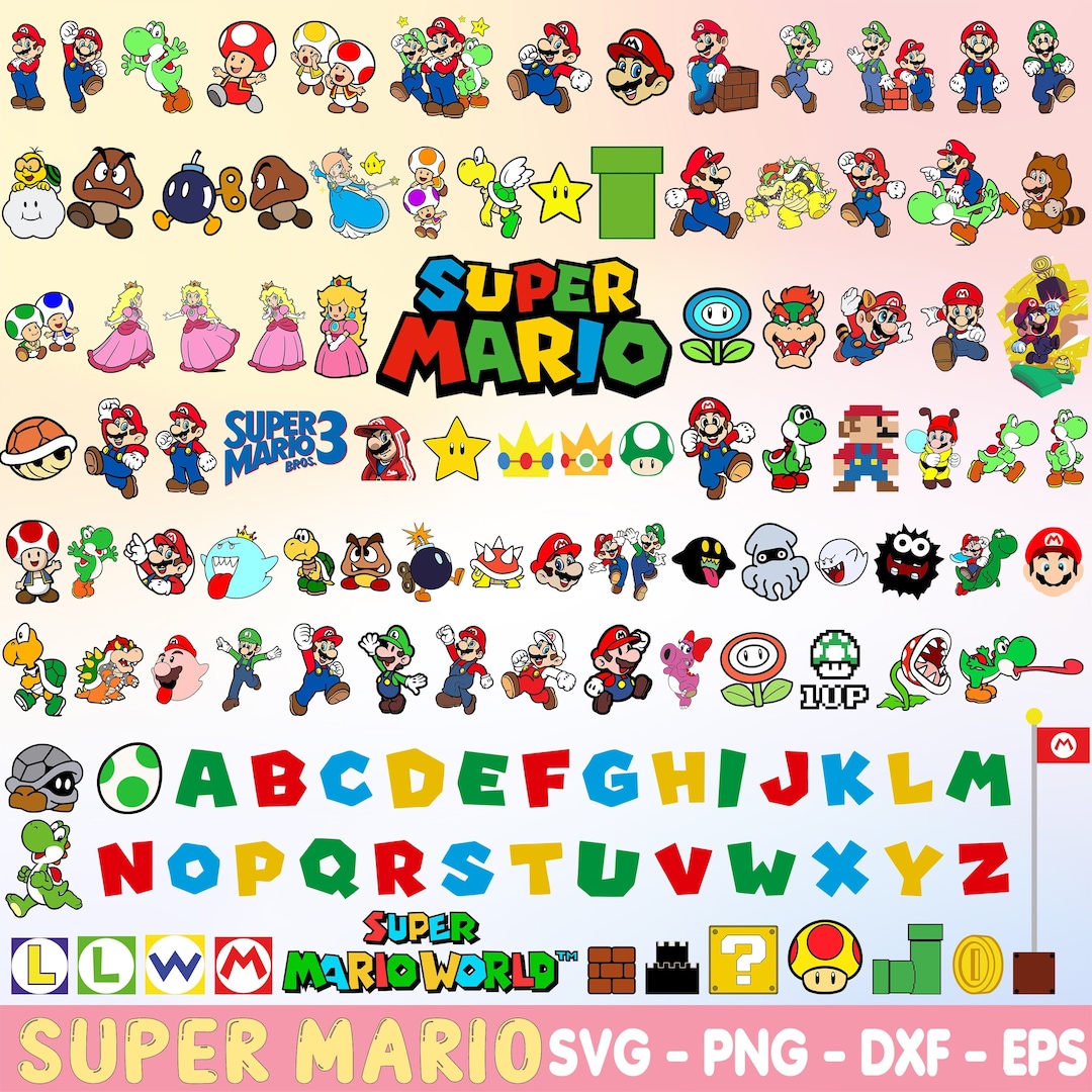 500 Super Mario Bundle Super Mario PNG and Font, Super Mario, Super ...