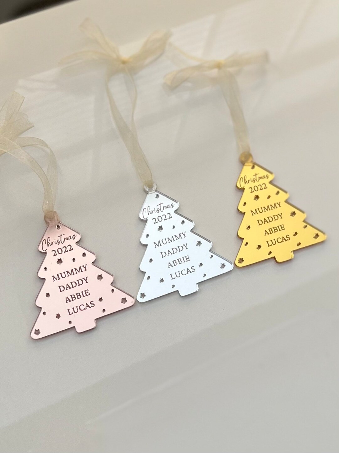 Personalized Christmas Tree Bauble, Engraved Family Ornament - Etsy UK