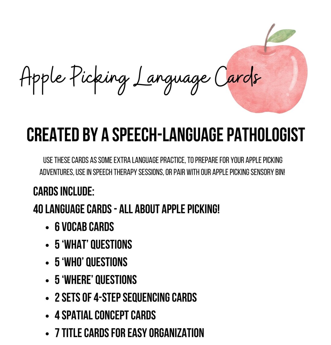 Instant Download Language Flashcards Fall, Apple Picking Theme, 'wh ...