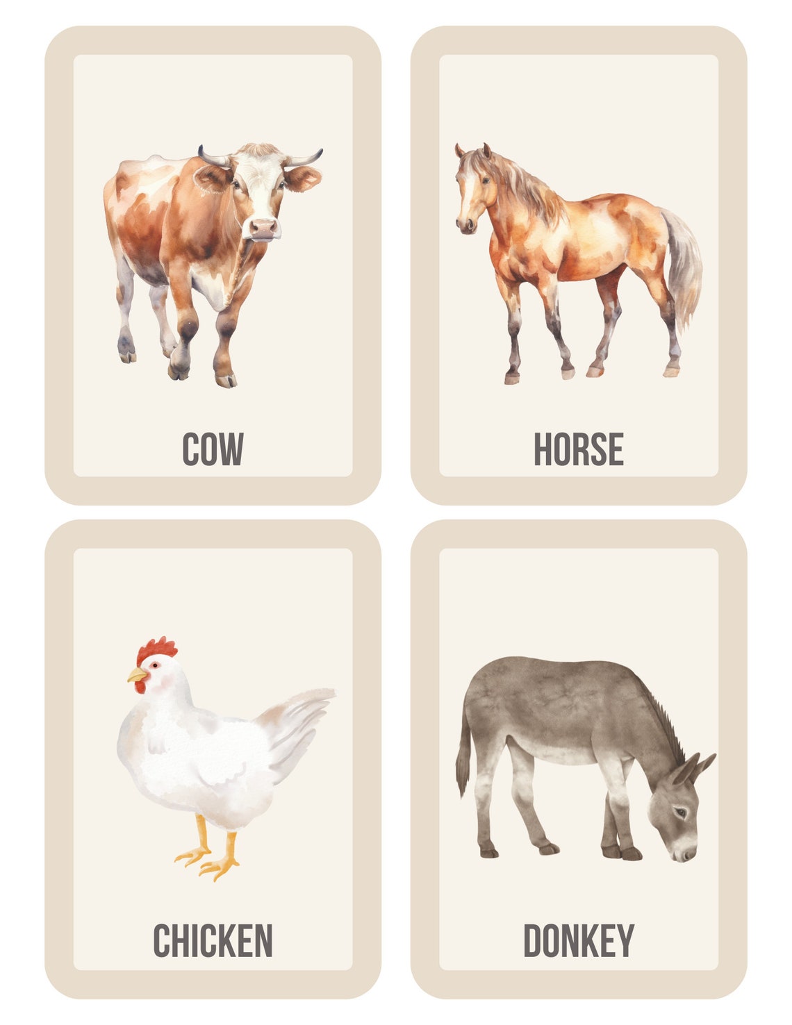 Farm Animal Matching Game, Instant Download, Farm, Baby Animals, Word ...