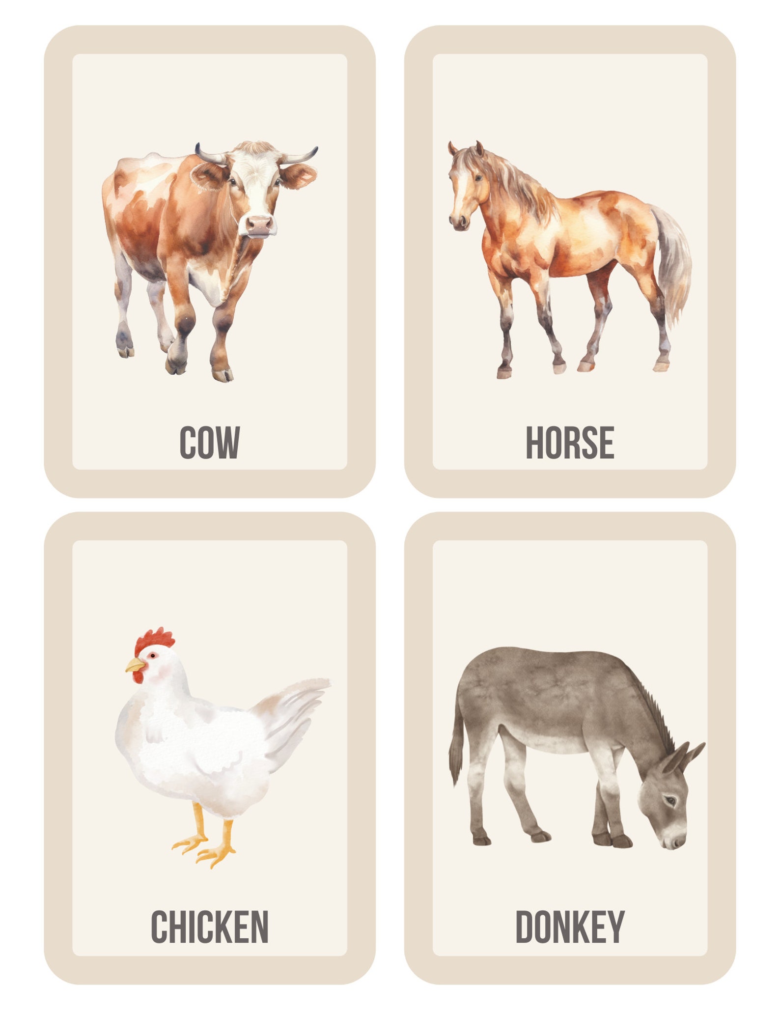 Farm Animal Matching Game, Instant Download, Farm, Baby Animals, Word ...