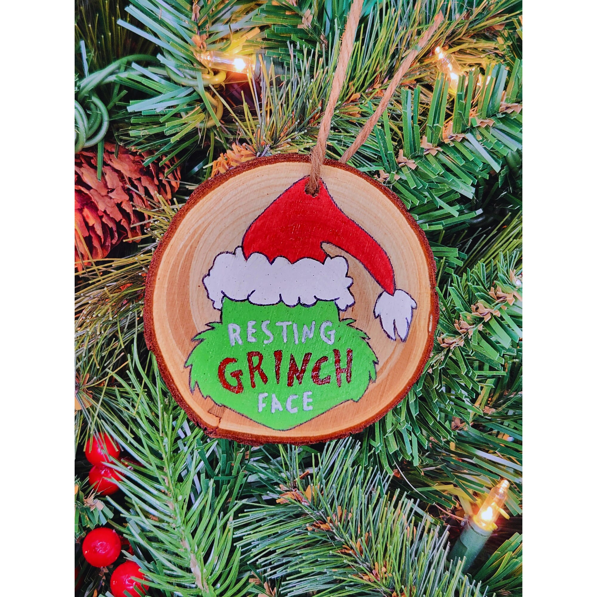Hand-painted Wood Slice Christmas Ornaments: Grinch, Frosty, Rudolph - Etsy