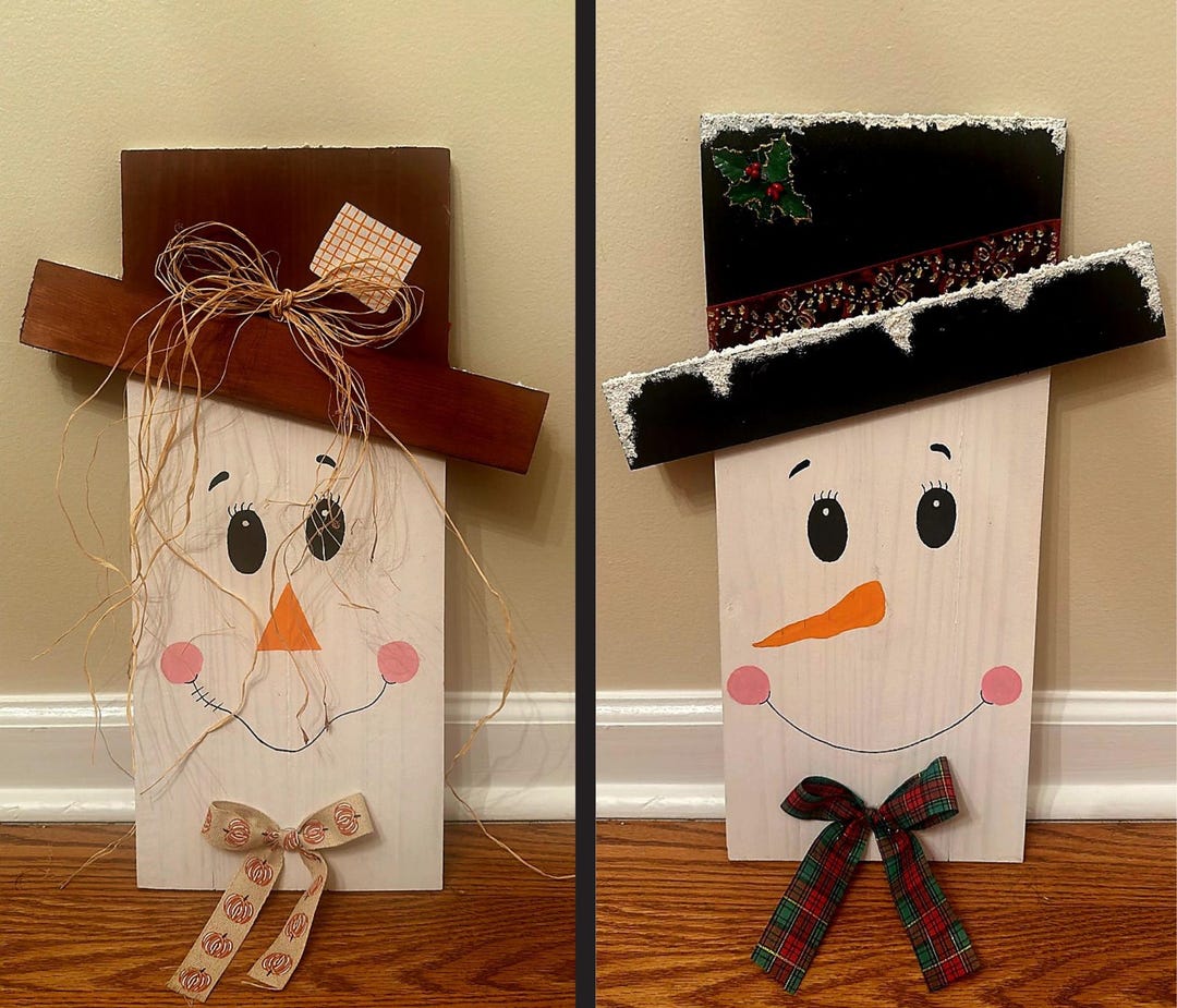 Reversible Wooden Snowman & Scarecrow Decoration – Perfect for Fall and ...