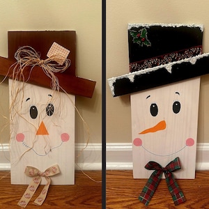Reversible Snowman & Scarecrow Wooden Decoration – Fall and Winter ...