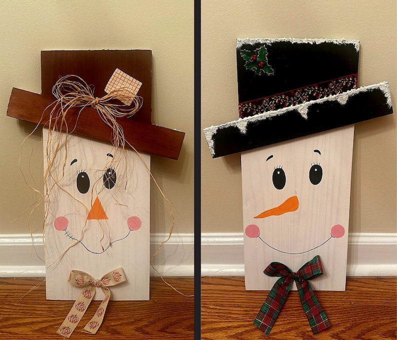 Reversible Snowman & Scarecrow Wooden Decoration – Fall and Winter ...