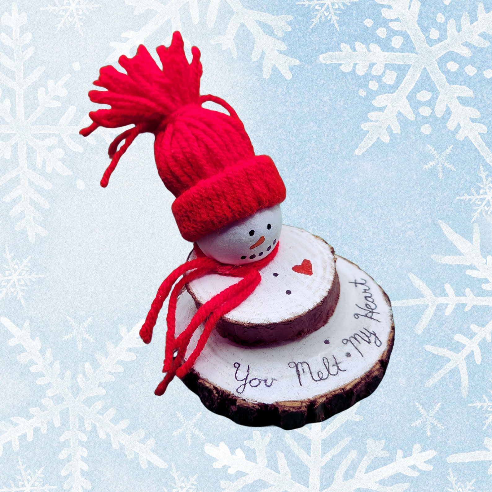 Melting Wood Slice Snowman - Etsy