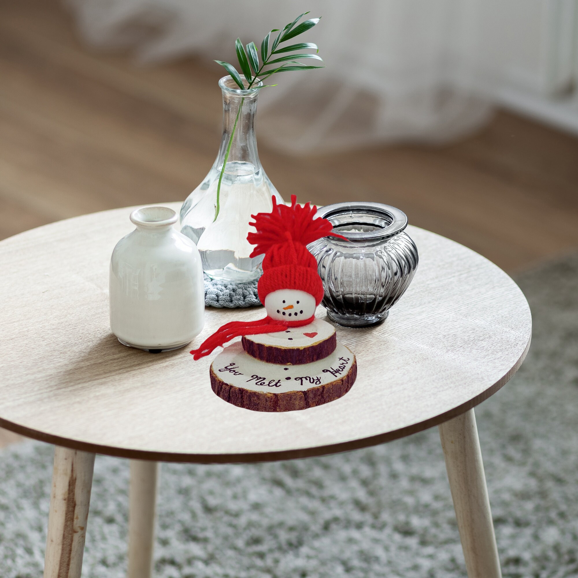 Melting Wood Slice Snowman - Etsy
