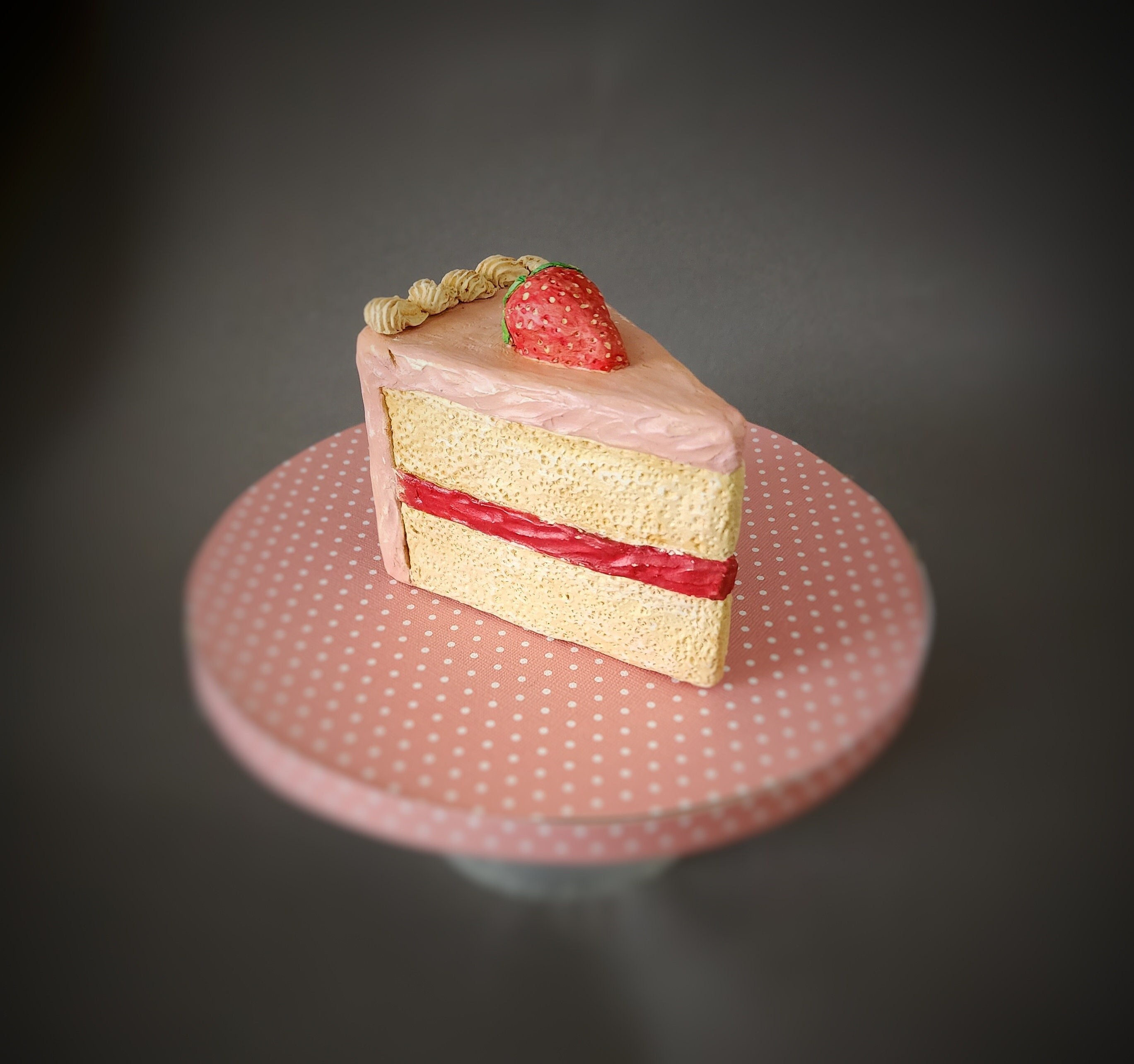 Fake Cake Food Sculpture Yellow Cake, Pink Frosting and Strawberry - Etsy