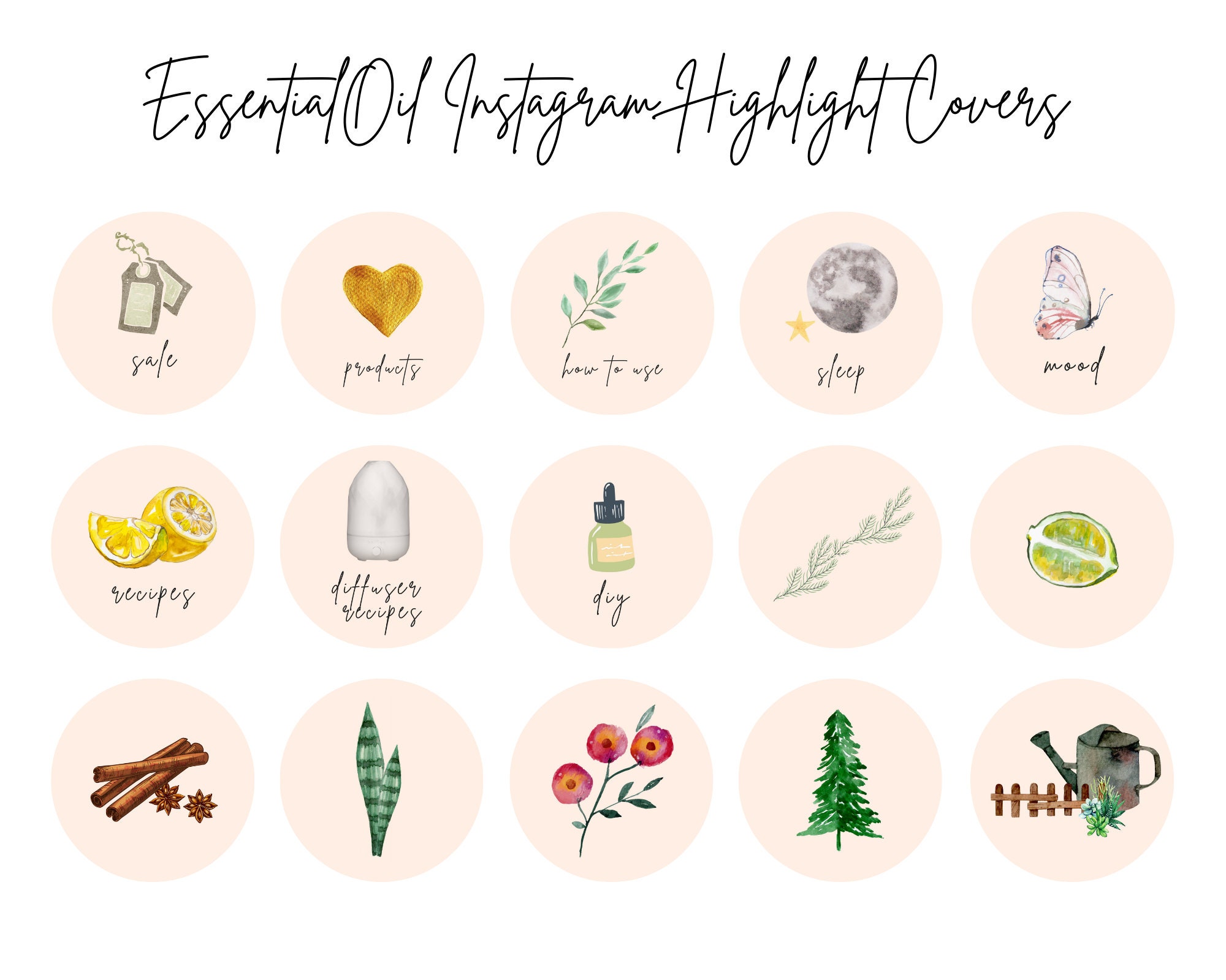 Essential Oils Icons for Instagram Story Highlight Covers | Watercolor ...