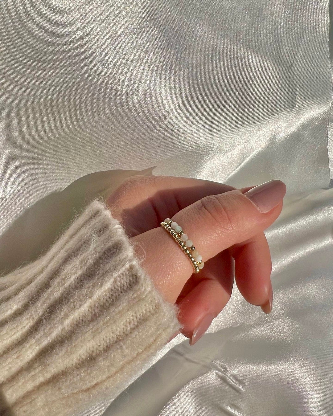 Dainty 14k Gold Filled Amazonite Ring: Stretchy Stackable Bead Ring - Etsy